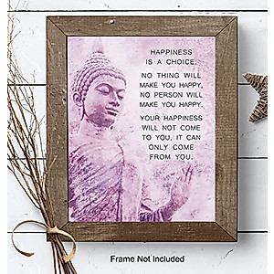 Buddhism Happiness Quote - Inspirational Saying Poster - Zen New Age Wall Art Decor - Home Decoration for Spa, Meditation Room, Yoga Studio - Gift for Women, Buddhist, Buddha Fan - Pink, Purple - 8x10