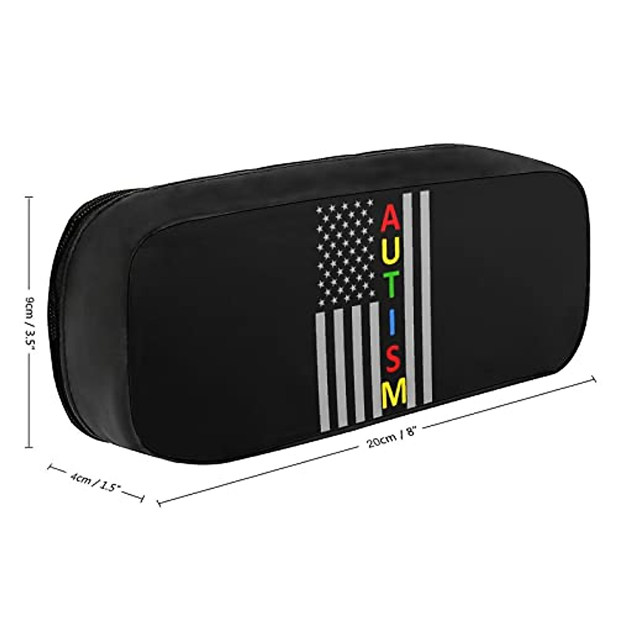 Autism Awareness Puzzle USA Flag Pencil Case PU Leather Pencil Pen Bag Large Capacity Pen Box Pencil Pouch Makeup Bag with Zip