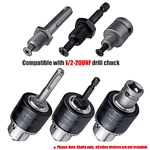 Yakamoz 3Pcs 1/2-20 UNF Mount Thread Drill Chuck Shank Adapter Set, SDS-Plus Shank for Rotary Hammer Drill | 1/4" Hex Shank for Impact Driver | 1/2" Drive Female Adapter for Air Impact Wrench