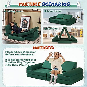 jela Kids Couch Large, Floor Sofa Modular Funiture for Kids Adults, Playhouse Play Set for Toddlers Babies, Modular Foam Play Couch Indoor Outdoor (56.7"x28.3"x17.3", Pine Green)