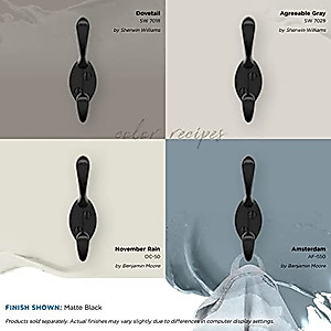 Amerock H55451MB | Noble Double Prong Decorative Wall Hook | Matte Black Hook for Coats, Hats, Backpacks, Bags | Hooks for Bathroom, Bedroom, Closet, Entryway, Laundry Room, Office