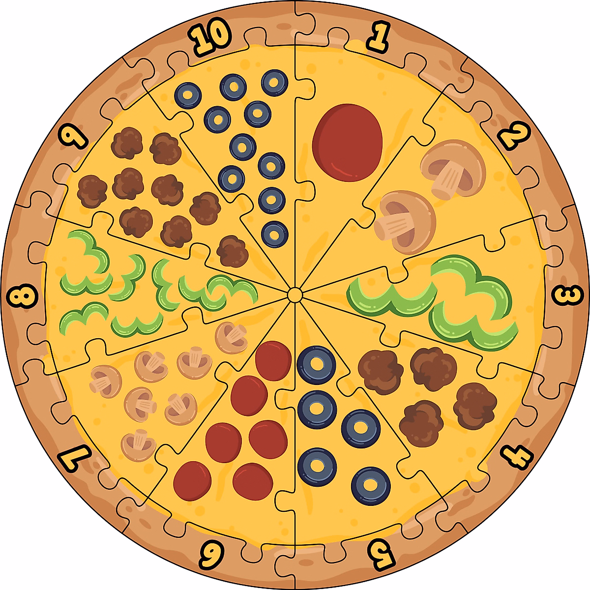 Abiliad 1-20 Double Sided Counting Pizza Puzzle - 7" Slices - 20 Piece Puzzle Teaches Counting 1-20, Number Recognition, and Motor Skills - Montessori Math Counting Puzzle