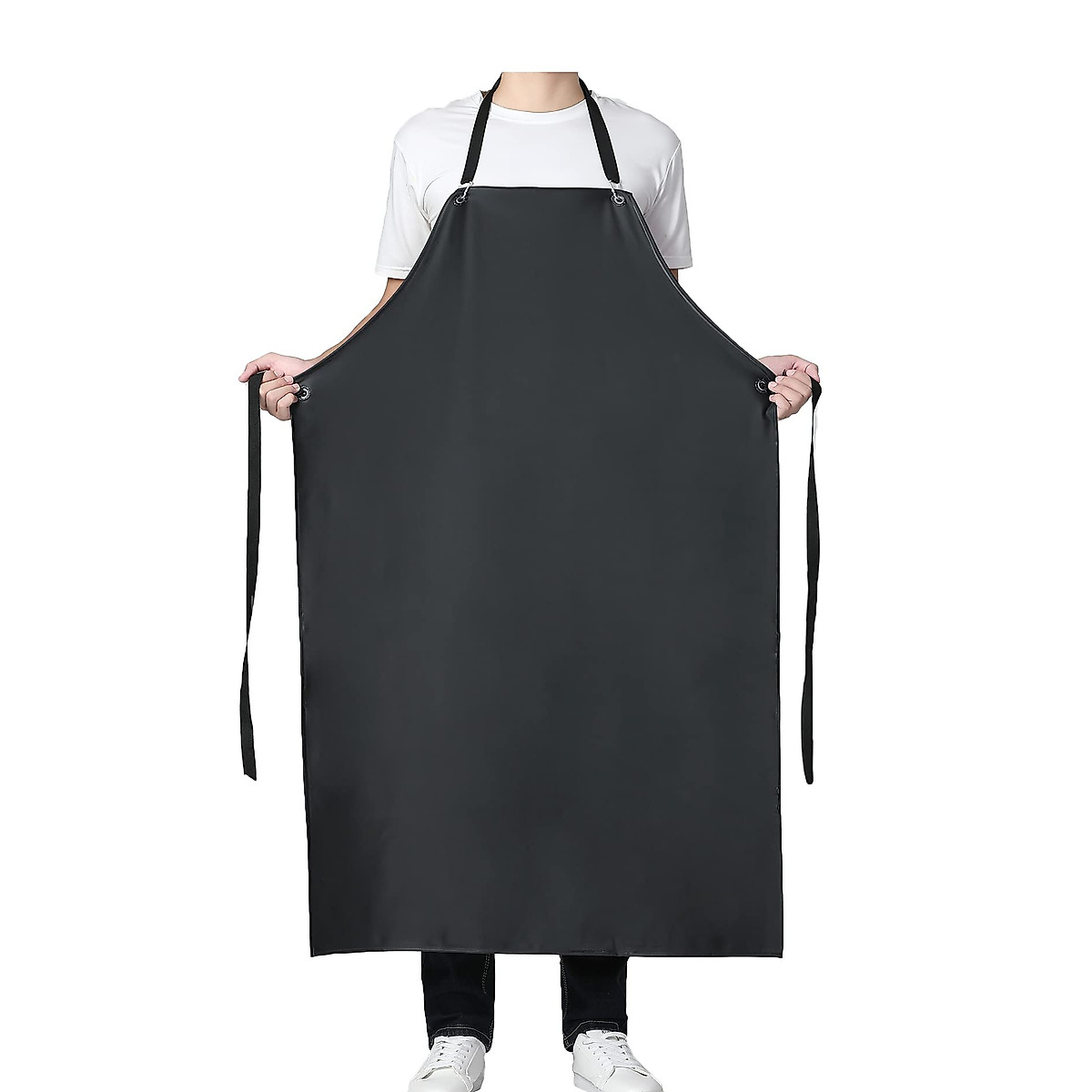 Jaspfct Waterproof Rubber Vinyl Apron,43''Waterproof Apron Dishwashing/Kitchen Cooking,Best for DishWasher, Cleaning, Butcher MD006-Blackred