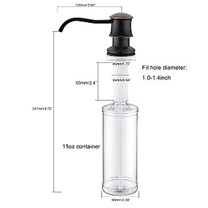 Delle Rosa Soap Dispenser, Liquid Soap Dispenser for Kitchen Sink, Brass Head Kitchen Sink Soap Dispenser Soap or Lotion Pump Dispenser Oil Rubbed Bronze, 11oz/320ml