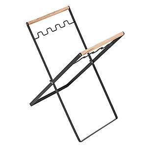 Collapsible Sturdy Trash Bag Holder Wood Iron Material Foldable Garbage Can Stand Home Outdoor Bin (Black)