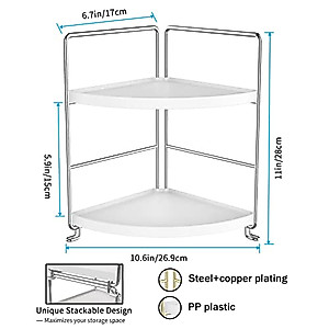 FSyueyun 2-Tier Corner Bathroom Countertop Organizer, Tiny Bedroom Dresser Storage Tray Makeup Skincare Perfume Organizer Vanity Shelf Kitchen Spice Rack (Silver)