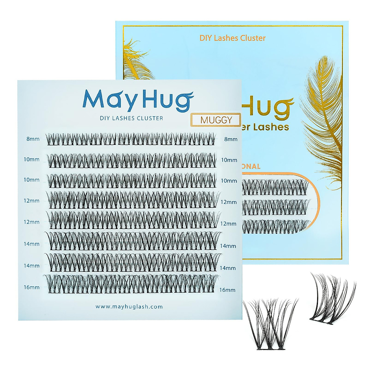 Mayhug Lash Clusters Eyelash Clusters 96 Pcs Individual Lashes D Curl, 0.05 Super Thin Band DIY Cluster Eyelash Extensions, Wispy Lash Clusters Mix 8-16 False Eyelashes Natural Look (MUGGY)
