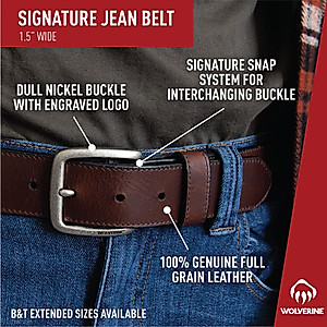 Wolverine Men Rugged Boot Leather Work Belt, Signature-Black, 44