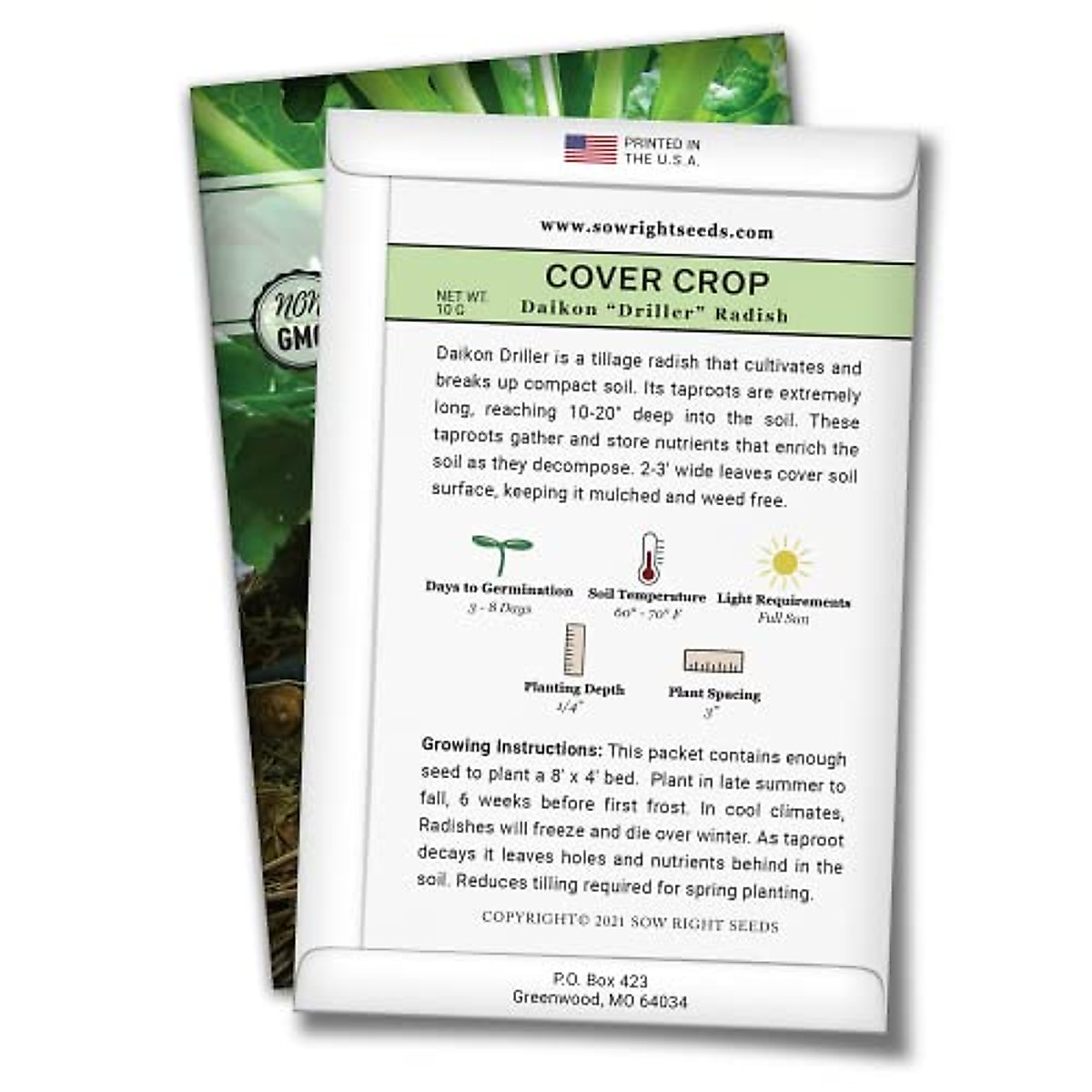 Sow Right Seeds - Driller Daikon Radish Bulk Seed for Planting - 1 lb - Cover Crops to Plant in Your Home Vegetable Garden - Improves Soil Texture - Suppresses Weeds - Non-GMO Heirloom Seeds