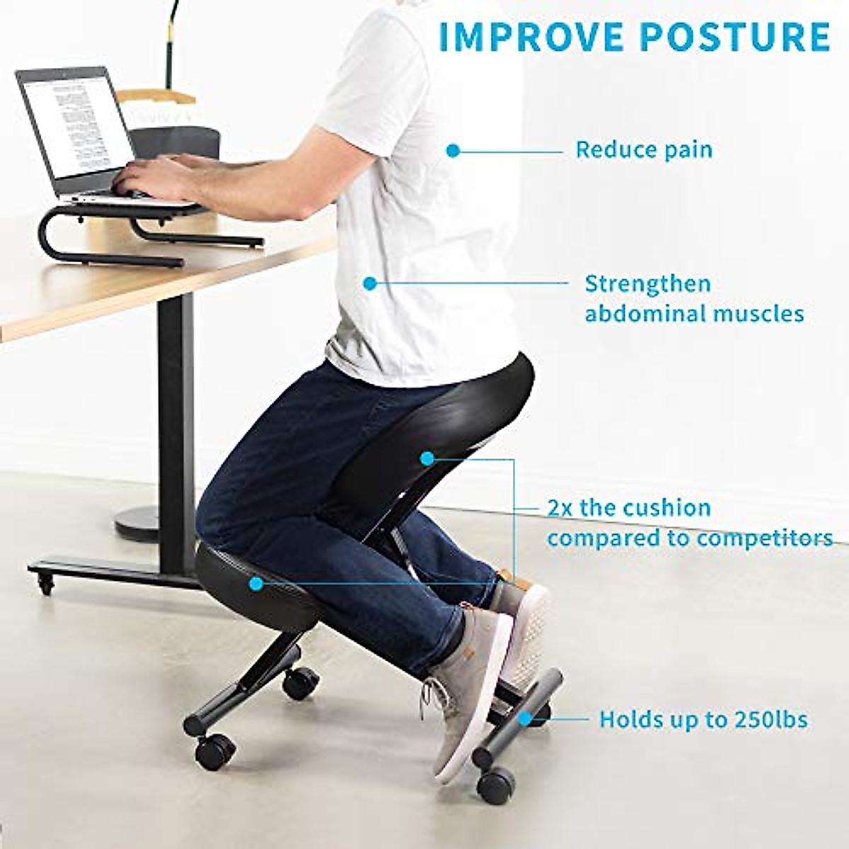 DRAGONN by VIVO Ergonomic Kneeling Chair, Adjustable Stool for Home and Office - Improve Your Posture with an Angled Seat - Thick Comfortable Cushions, Black, DN-CH-K01B