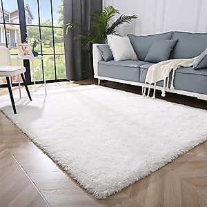 Lascpt Area Rugs for Living Room, Super Soft Fluffy Fuzzy Rug for Bedroom, Cream White Furry Shag Rug 6x9, Plush Carpet Home Decor for Girls Kids Dorm Room, Accent Indoor Non-Slip Baby Nursery Rug