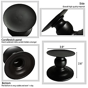 Young&L 2 Pcs Matte Black Candle Holders，Metal Decorative Candle Holders Ideal for Pillar Candles，Bedroom Living Room Fireplace,Wedding Decor, Home Decor Gifts Retro Candleholder