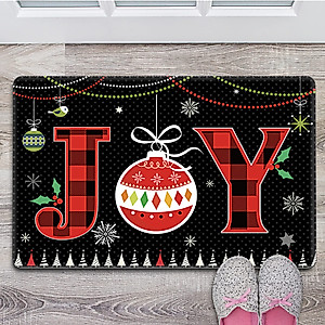Merry Christmas Doormat Joy Floor Mat Christmas Indoor and Outdoor Carpet Decoration at Home Office Yard Garden Room 23×16 inches(Black Joy)