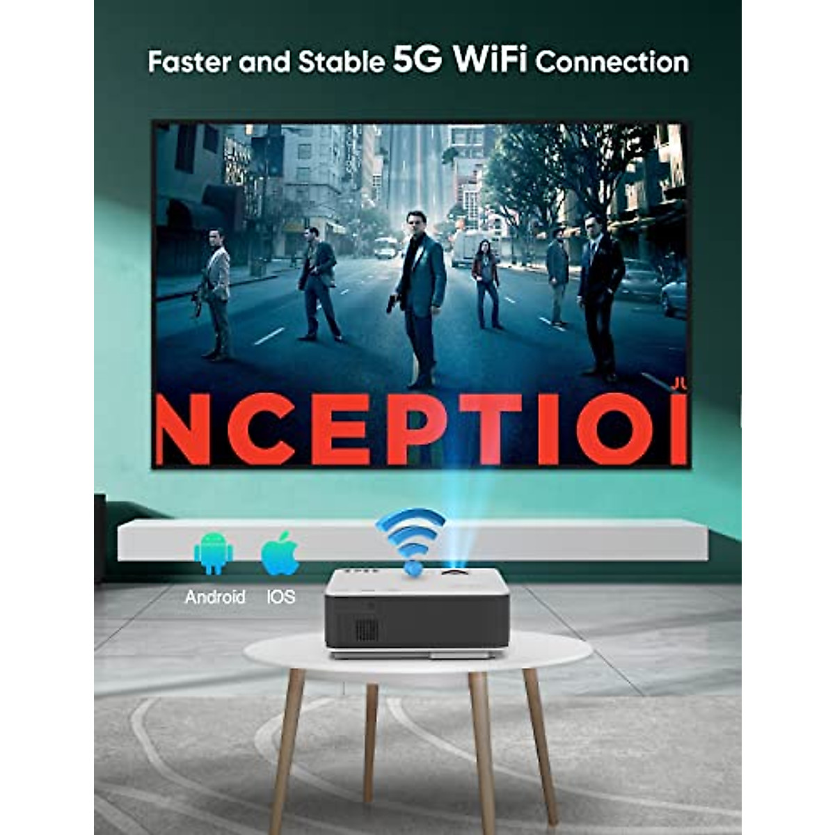 TMY Native 1080P Projector with 5G WiFi and Bluetooth 5.1, 320ANSI 4K Supported Mini Projector, Portable Projector Compatible with TV Stick/Phone/PC/DVD/HDMI/AV/USB/SD, Outdoor Movie Projector