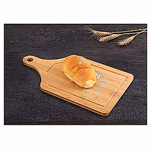 Guojanfon Bamboo Cutting Board ,Meat Chopping Boards,Pizza Peel Paddle with Handle for Homemade Baking Pizza Bread Cake Fruit Vegetables (Small Square -Board)