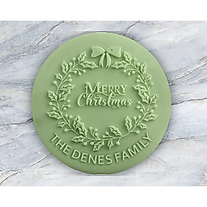 Personalized Merry Christmas Cookie Stamp With Your Family Name 3d Raised Design For Baking Cookie Stamps Suitable For Fondant, Frosting, Decorative Cakes/Sugar Paste/Cupcakes