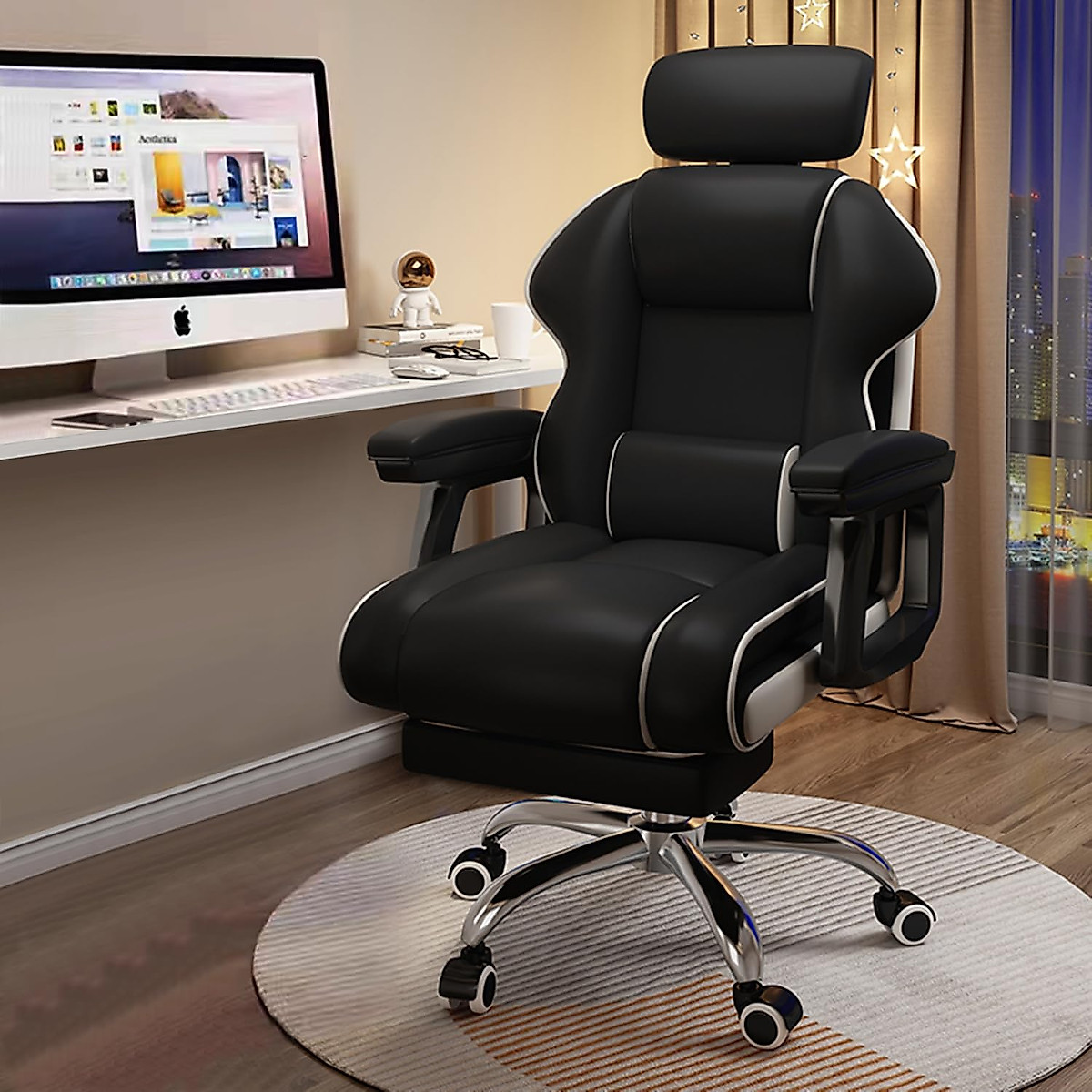 XUEGW Executive Computer Chair Home Office Desk Chair,Adjustable Angle, Ergonomic Adjustable Height PU Leather Chairs with Cushions Armrest for Long Time Seating-High Office Chair with Footrest