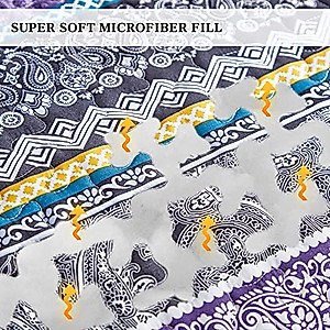 FlySheep Colorful Quilt Set Queen Size, 3 Pieces Purple Boho Stripes Design Lightweight Summer Bedspread/Coverlet Bedding Set, Soft Microfiber for All Season - 92x90 inches