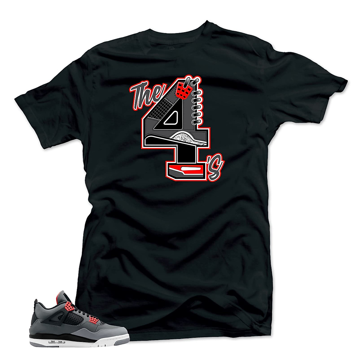 SNELOS Shirt to Match Jordan 4 Red Thunder Bred Match Sneaker Tee