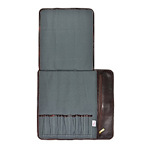 Boldric Cotton Canvas DD Hook Tie Chef Knife Bag – Professional Canvas Travel Roll Carrier Case With Water Buffalo Hide Trim - 7 Tool Holder Slots For Knives Pens Pencils Spoons (Abalone)