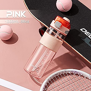 CMSH Sport Water Bottle 24oz&32oz large diameter flip top water bottle with Straw & Anti-scalding,One-click open,two ways to drink, suitable for all occasions Sports fitness leisure（32OZ-Pink