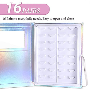 Noverlife 16 Pairs Eyelash Packaging Book, False Eyelash Holder Extension Container Eyelash Display Tray, Empty Eyelash Sample Protect Case Lash Catalog Book for Beauty Salon Business - Holographic