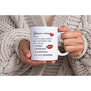 Qsavet Grandma Gifts From Grandchildren, Funny Glamma Mug, Pregnancy Announcement For Grandmother, New Grandma Gifts First Time, Christmas Birthday Retirement Gifts For Nana Gigi Mimi 11oz Coffee Mug