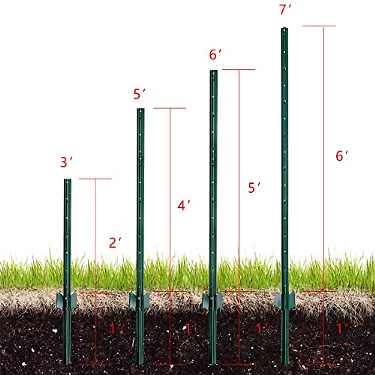 Gtongoko 7 Feet Sturdy Duty Metal Fence Post, Pack of 10, U Post for Fencing Green Fence Posts for Garden Yard and Outdoor Wire