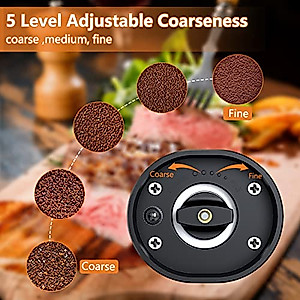 HIVIEW Electric Salt and Pepper Grinder Set Battery Operated，Automatic Pepper Mill,Adjustable CoarsenessOne Handed Operated, Salt and Pepper Shakers wiht LED Light,Stainless Steel-2 Pack