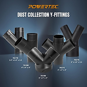 POWERTEC 70190V 4-Inch by 2-1/2-Inch Y-Fitting Dust Collection Hose Connector, 1 PK