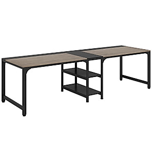 Tribesigns 90.55'' 2 Person Desk with Storage Shelves, Double Computer Desk with Spacious Desktop, Extra Long Study Writing Table Workstation for Home Office (Black & Gray)