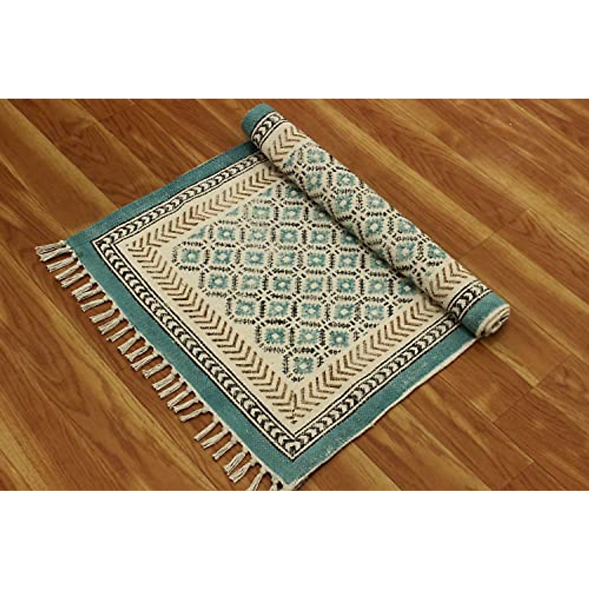 Casavani Indian Hand Made Cotton Dhurrie Geometric Gray & Black Rug Home Decorative Bohemian Kilim Rug Entryway Throw Rug Best Uses for Living Room Laundry Room Bed Room Bathroom 6x8 Feet
