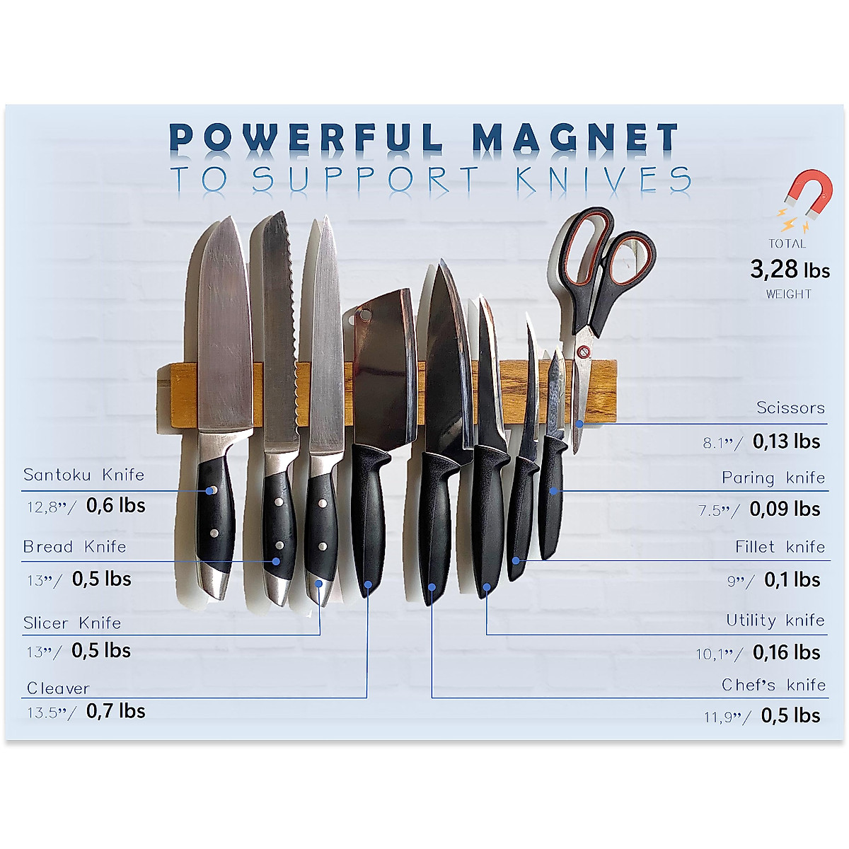 Knife Holder Wall Acacia Wood, Powerful Magnetic Knife Holder For Wall To Save Kitchen Space, This Knife Magnetic Strip Has A Great Magnetism, This Is Modern And Elegant Magnetic Knife Strip.