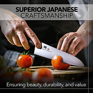 JCK ORIGINAL Kagayaki Japanese Chef’s Knife, KG-3ES Professional Santoku Knife, VG-1 High Carbon Japanese Stainless Steel Pro Kitchen Knife with Ergonomic Pakka Wood Handle, 7 inch