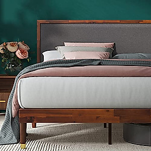 ZINUS Raymond Wood Platform Bed Frame with Adjustable Upholstered Headboard / Solid Wood Foundation / Wood Slat Support / No Box Spring Needed / Easy Assembly, Queen