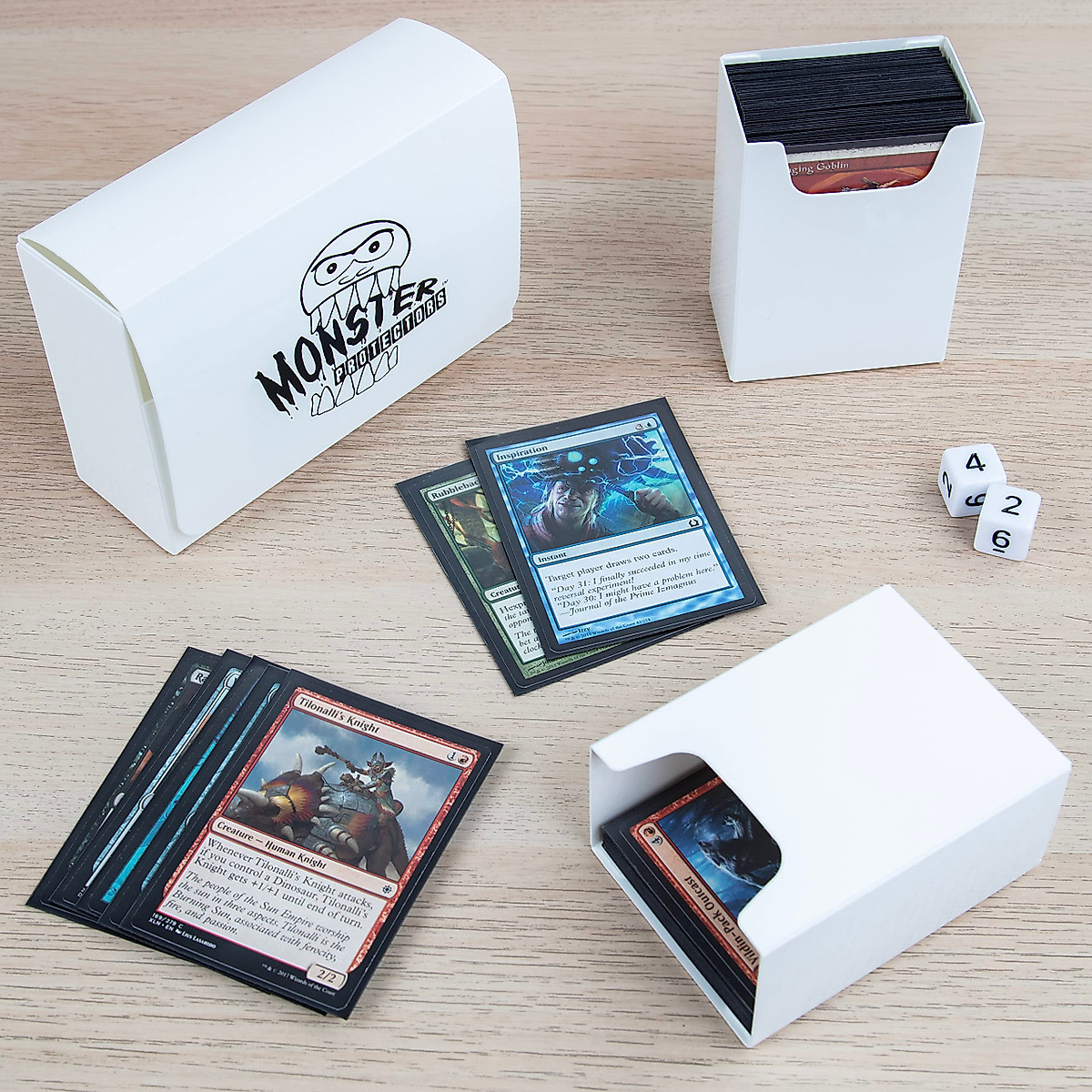 Monster Protectors Magnetic Double Deck Box - White, Holds 150 Gaming TCGs, Self-locking Closure, Compatible w Standard & Smaller Size Gaming Trading Cards, Removable Construction, Christmas Gift