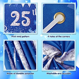 Blue Silver 25th Anniversary Decorations for Men Women, Blue Silver Happy 25th Anniversary Banner 18pcs Navy Blue 25th Anniversary Balloons for 25th Silver Wedding Anniversary Decoration Supplies