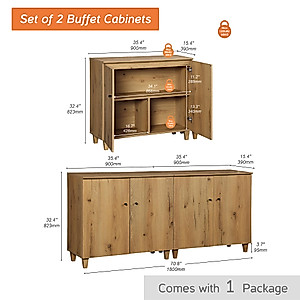 WAMPAT Wide Dresser Chest with Doors for Bedroom, 2-in-1 Rustic Oak Brown Wood Closet Storage Organizer with 6 Compartments for Kids Room, Nursery, 70.8x15.3x32.4
