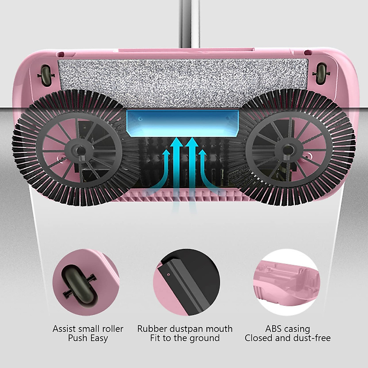 Carpet Sweeper Manual, 2 in 1 180 Degree Rotating Hand Push Sweeper, Manual Vacuum Sweeper, Sweeping Mop Crumb Sweeper for Carpet Floor Clean(Pink)