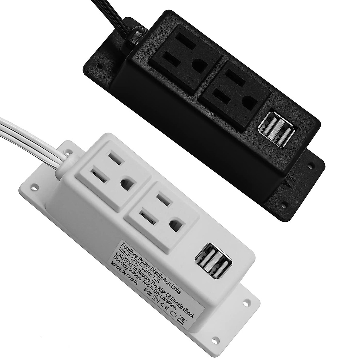 Power Strip with USB, BTU Wall Mount Power Outlet with 2 AC Outlets, 2 USB Ports, 6.56ft Extension Cord, Mountable Under Desk, Workbench, Nightstand, Dresser, Table