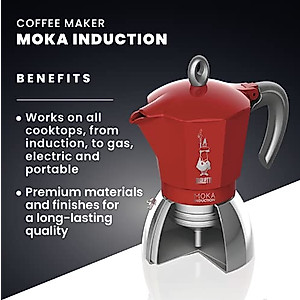 Bialetti New Moka Induction Coffee Maker Moka Pot, 4 Cups, 150 ml, Aluminium, Red: Italian Made