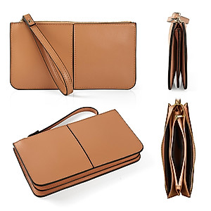 befen Genuine Leather Wristlet Clutch for Women Ultra-Slim Ladies Credit Card Holder Wallet Purses with RFID Protection (Carrot Orange)