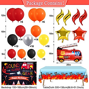 Winrayk Fire Truck Birthday Party Decorations Supplies for Boys Kids Teen, Fire Balloon Arch & Backdrop Tablecloth Fire Truck Flame Star Foil Balloon Fireman Firefighter Firetruck Birthday Decorations