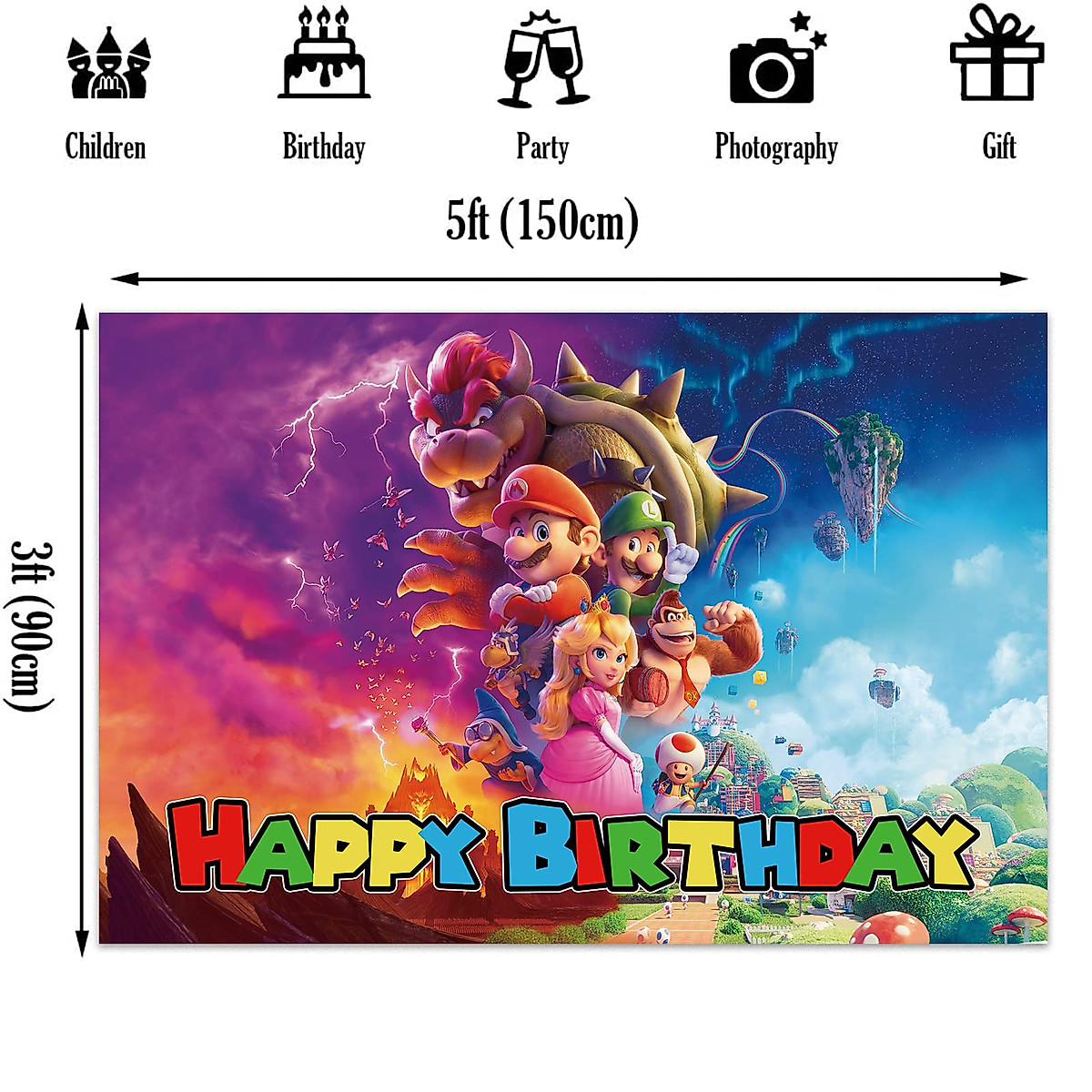 Mario 2023 Party Backdrop, Mario 2023 Backdrop for Birthday Party Decorations Mario 2023 Party Themed Backdrops for Party Supplies Mario Bros. 2023 Backdrop 5x3ft Mario Bros.