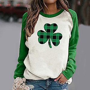 Women Shamrock Irish Pullover Shirts Long Sleeve Graphic Sweatshirt Saint Patricks Day 2023 Cute Clothes Blouses