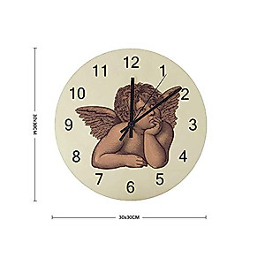 Hapuxt Silent Wooden Wall Clock 12" Non Ticking ﻿Angel from The Fresco Battery Operated Clock Creative Fashionable Home Decor for Kitchen Office School Living Room