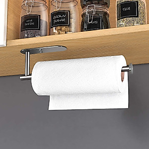 HUFEEOH Adhesive Paper Towel Holder Under Cabinet Wall Mount for Kitchen Paper Towel, Stainless Steel Paper Towel Roll Rack for Bathroom Towel (13inch, Silver)