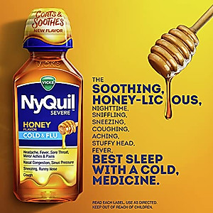 Vicks DayQuil & NyQuil Severe Honey Combo Pack, Cold & Flu Medicine, Max Strength Relief for Fever, Sore Throat, Sinus Pressure, Stuffy Nose, Honey Flavor, 2 x 12 oz Bottles, 1 NyQuil, 1 DayQuil