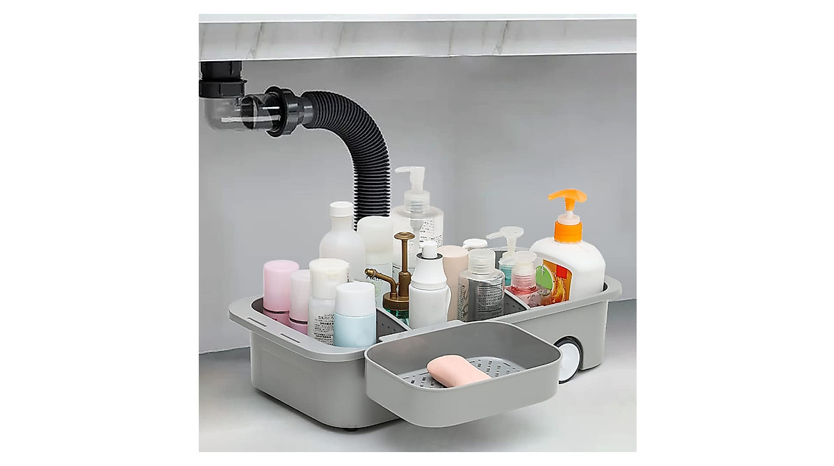 Undersink Pull Out Sliding Storage Basket, Car Shape Wheeled Cabinet Drawer Organizer for ...