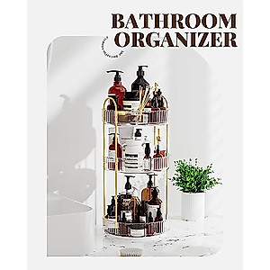 Devokimi Bathroom Organizer Countertop, Rotating Makeup Organizer for Vanity, 3 Tier Under Sink Organizer, Vanity Tray Shelf for Cosmetic, Skin Care, Perfume (Clear)